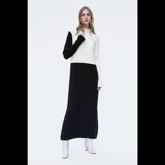 Zara | Dresses | Nwt Zara Knit Size Small White Black Color Block Long ...
